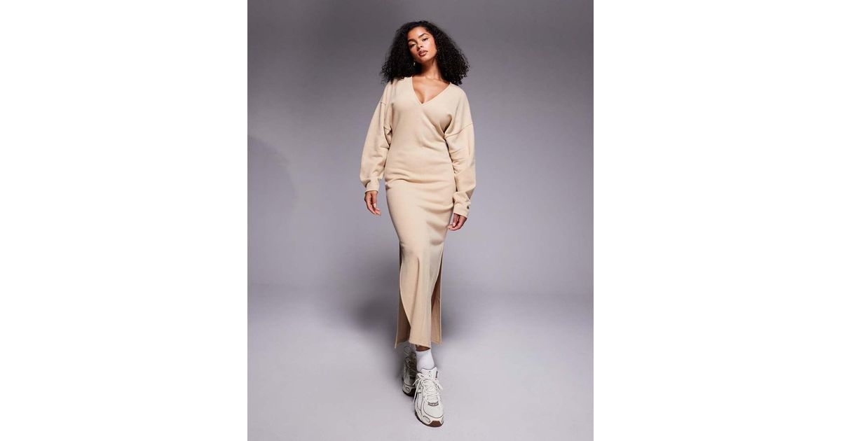 ASOS Supersoft Slouchy V Neck Maxi Dress in Grey | Lyst UK