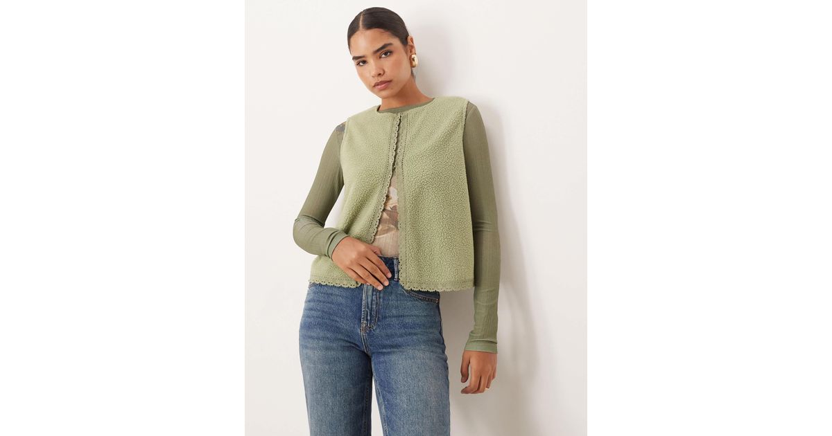 ASOS Vest With Lace Trim Detail in Green | Lyst