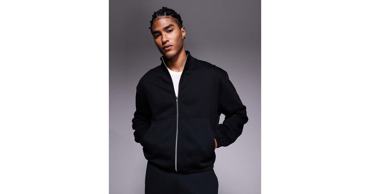 ASOS Relaxed Zip Through Jersey Track Jacket in Blue for Men | Lyst UK