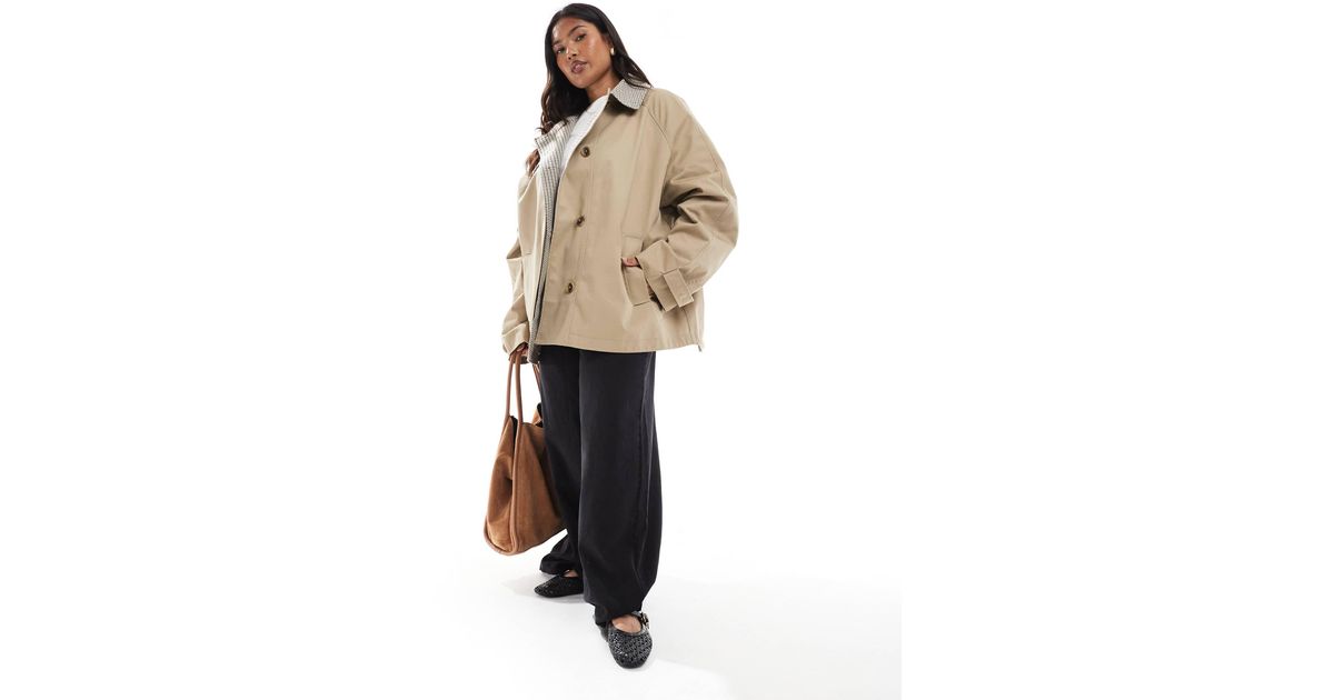 ASOS Asos Design Curve Cape Detail Trench With Check Liner in Natural ...