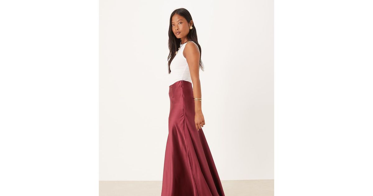 ASOS Asos Design Petite Volume Drape Satin Maxi Skirt in Red | Lyst UK