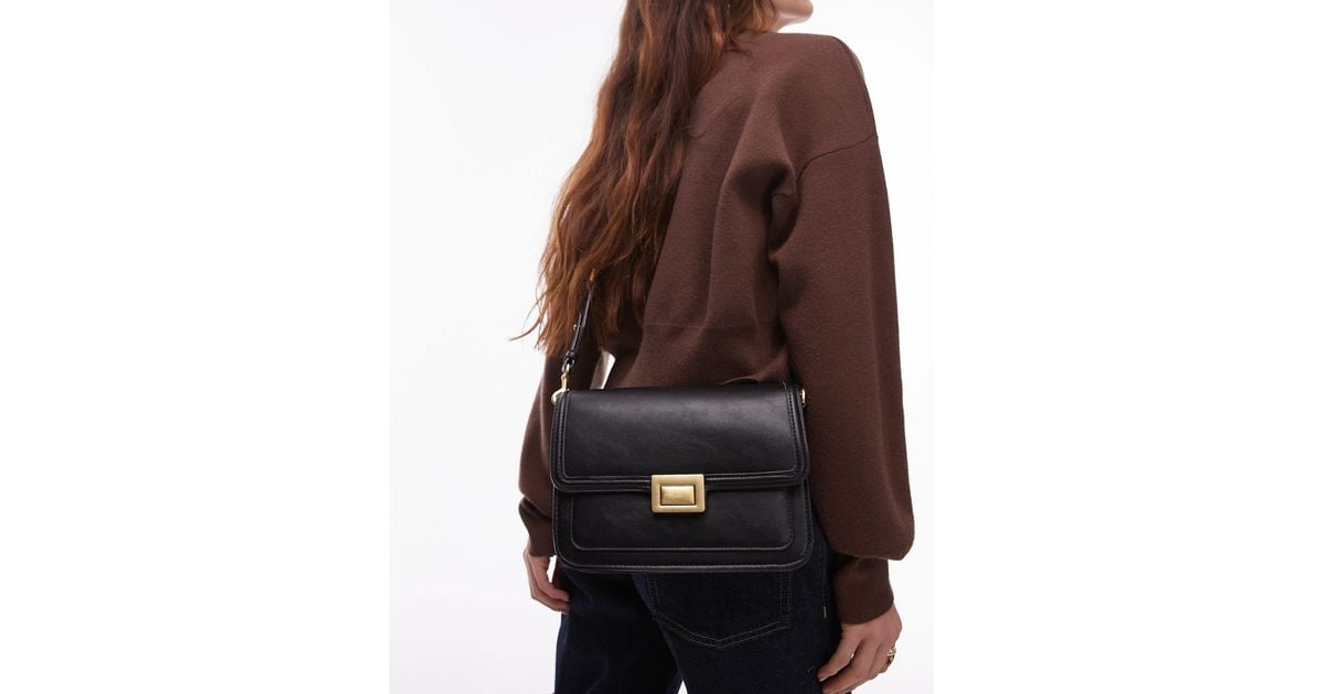Mango Cross Body Gold Lock Bag in Brown | Lyst