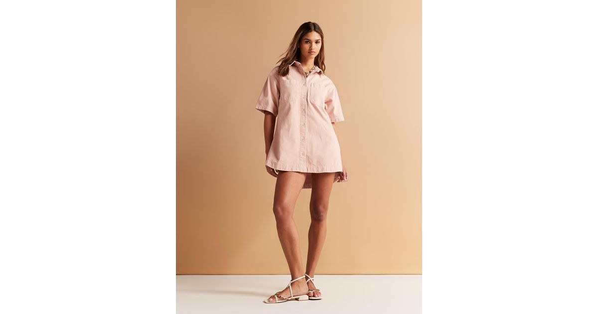 ASOS Denim Boxy Shirt Dress in Natural | Lyst