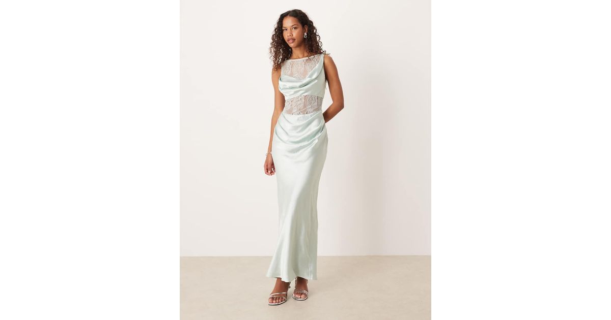 ASOS Lace And Washed Satin Drape Bias Cut Maxi Dress in Natural | Lyst UK