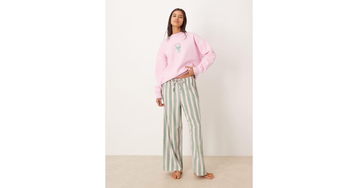 ASOS Logo Jersey Sweatshirt Pyjama Set With Woven Stripe Trouser in ...