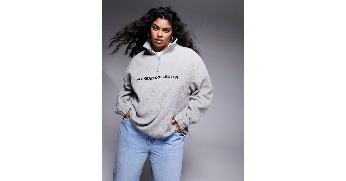 ASOS Weekend Collective Curve Half Zip Borg Fleece With Logo in Blue | Lyst