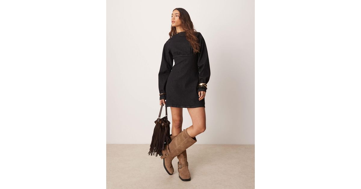 ASOS Cocoon Sleeve Denim Mini Dress in Black | Lyst