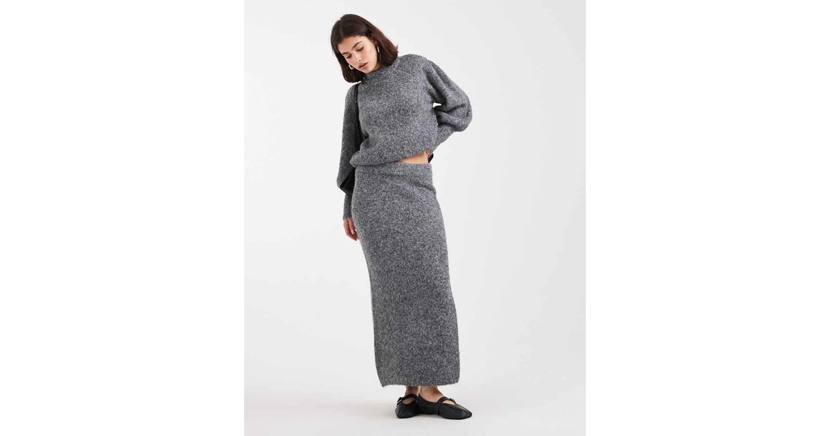 ASOS Fluffy Maxi Skirt Co-Ord in Grey | Lyst UK