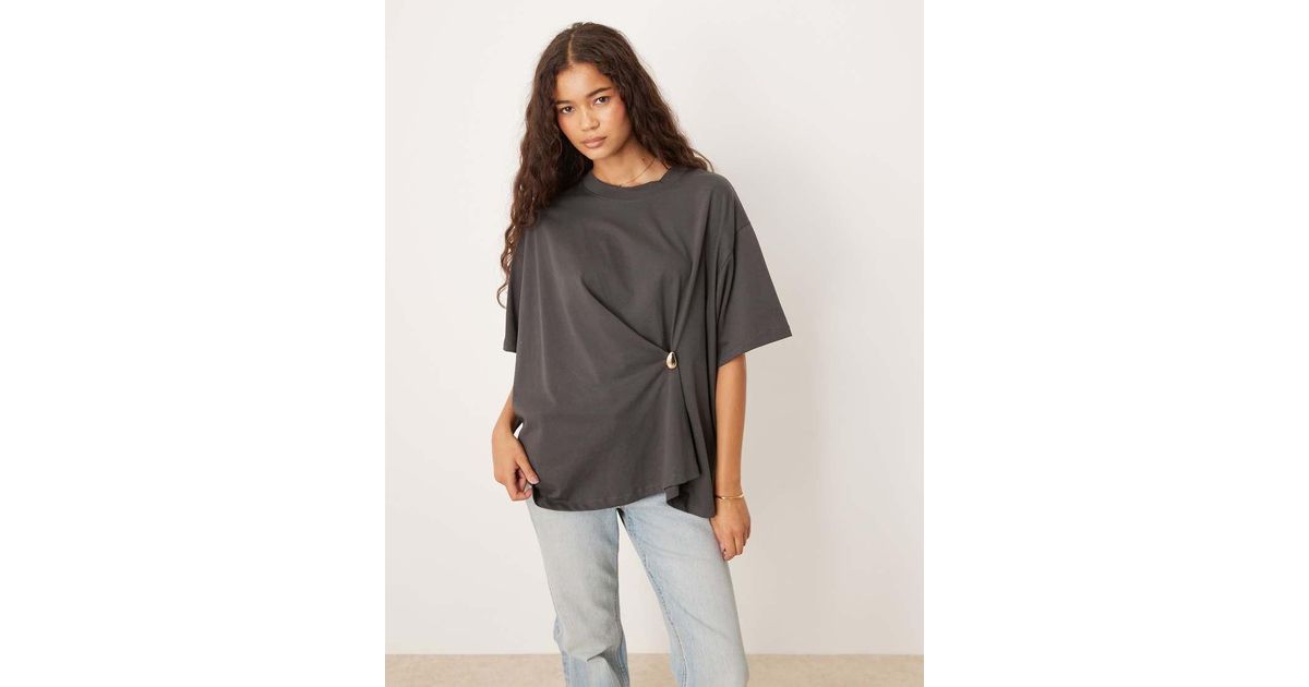 ASOS Oversized T-Shirt With Wrap & Hardware Detail in Grey | Lyst UK