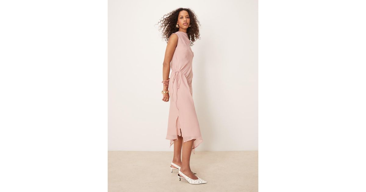 ASOS High Neck Midi Dress With Seam Details in Pink | Lyst UK