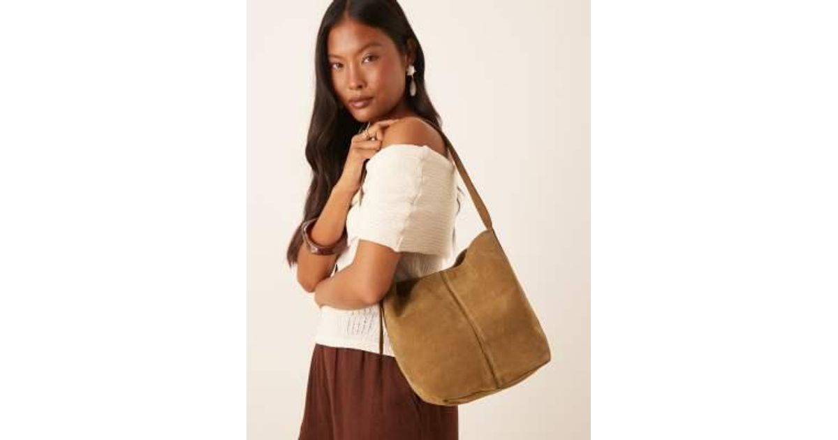 Mango Buckle Strap Detail Suede Bag in Brown | Lyst