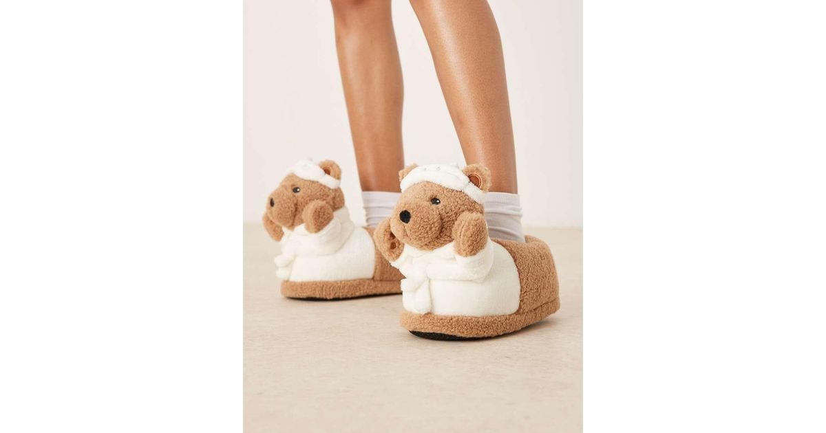 ASOS Zemi Teddy Bear Robe Slipper in Natural | Lyst UK