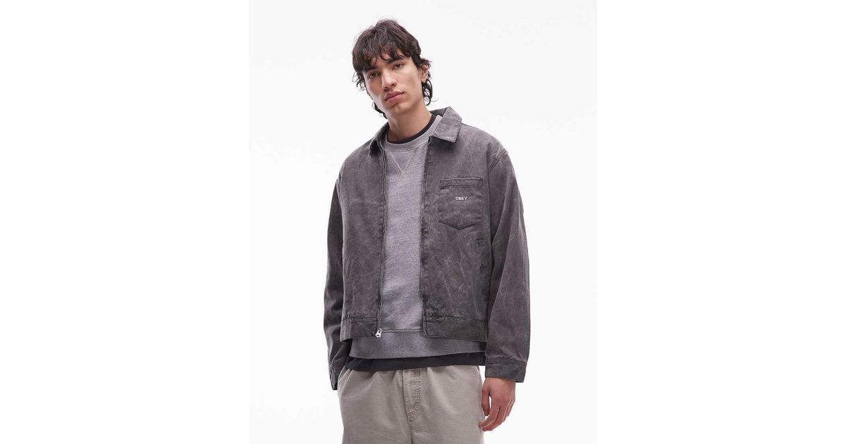 Obey Workman Zip Up Trucker Jacket in Grey for Men | Lyst UK