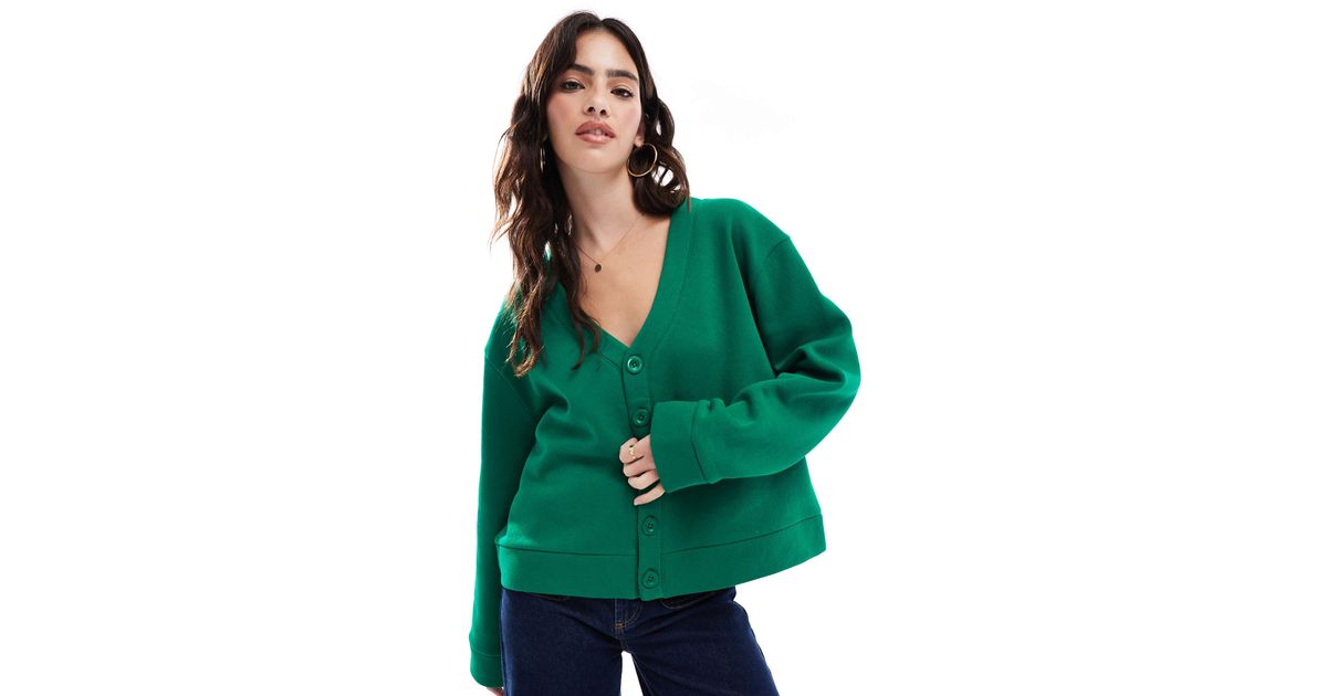ASOS Sweat Cardigan in Green | Lyst