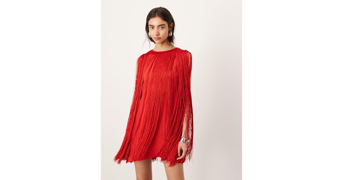 ASOS Ultimate Fringe Trapeze Mini Dress in Red | Lyst