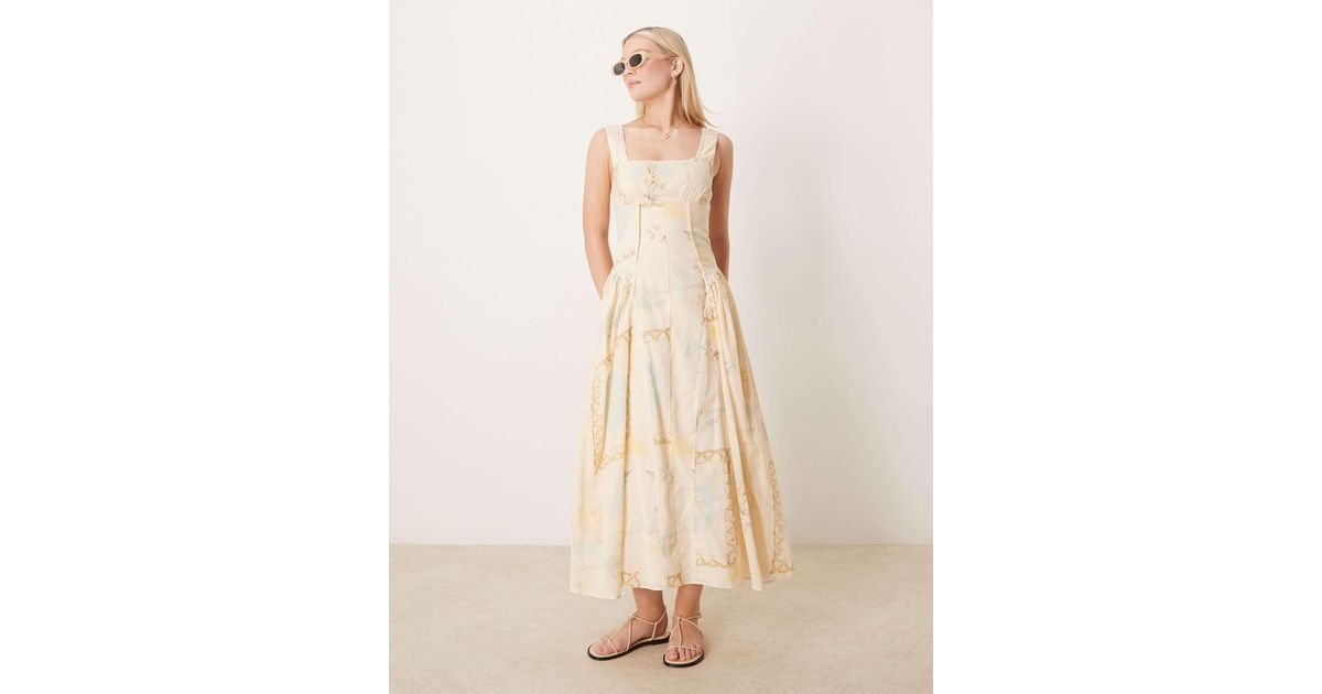 ASOS Prairie Square Neck Maxi Dress With Dropped Waist in Natural | Lyst