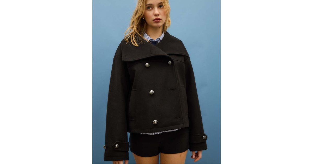 Stradivarius Soft-Touch Crossover High Neck Jacket in Black | Lyst UK