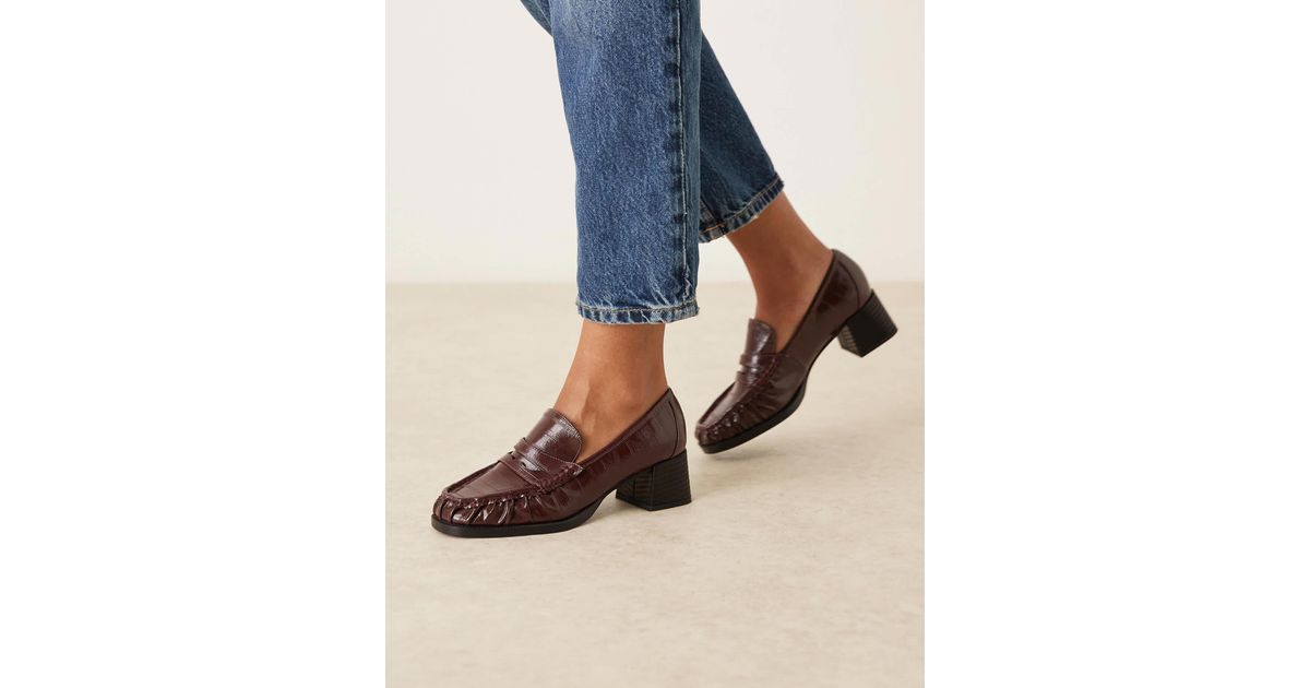 ASOS Siren Mid Heel Loafers in Blue | Lyst
