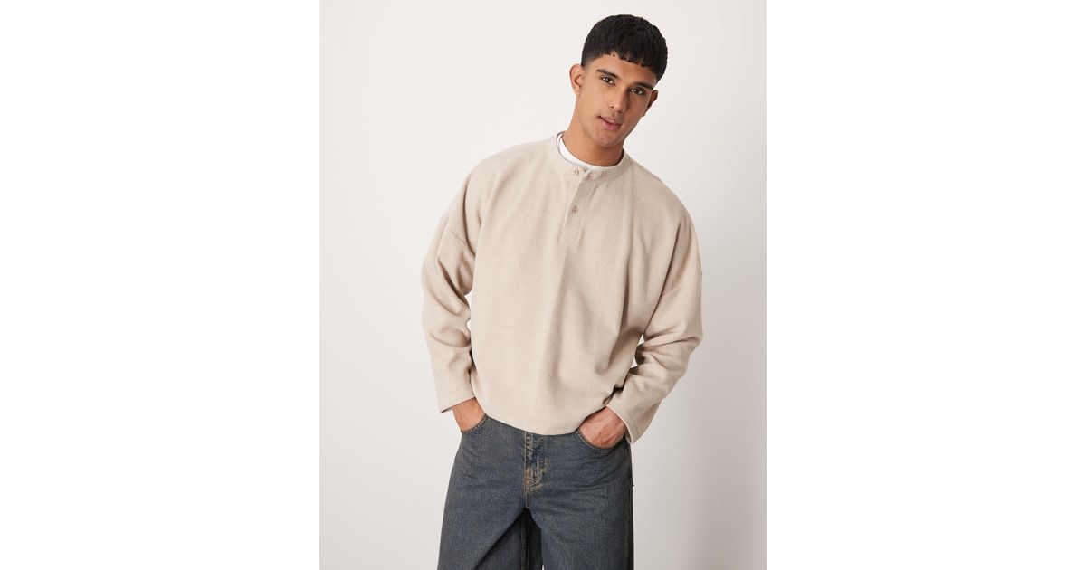 ASOS Super Oversized Cropped Heavyweight Rib Henley Jumper in Natural ...