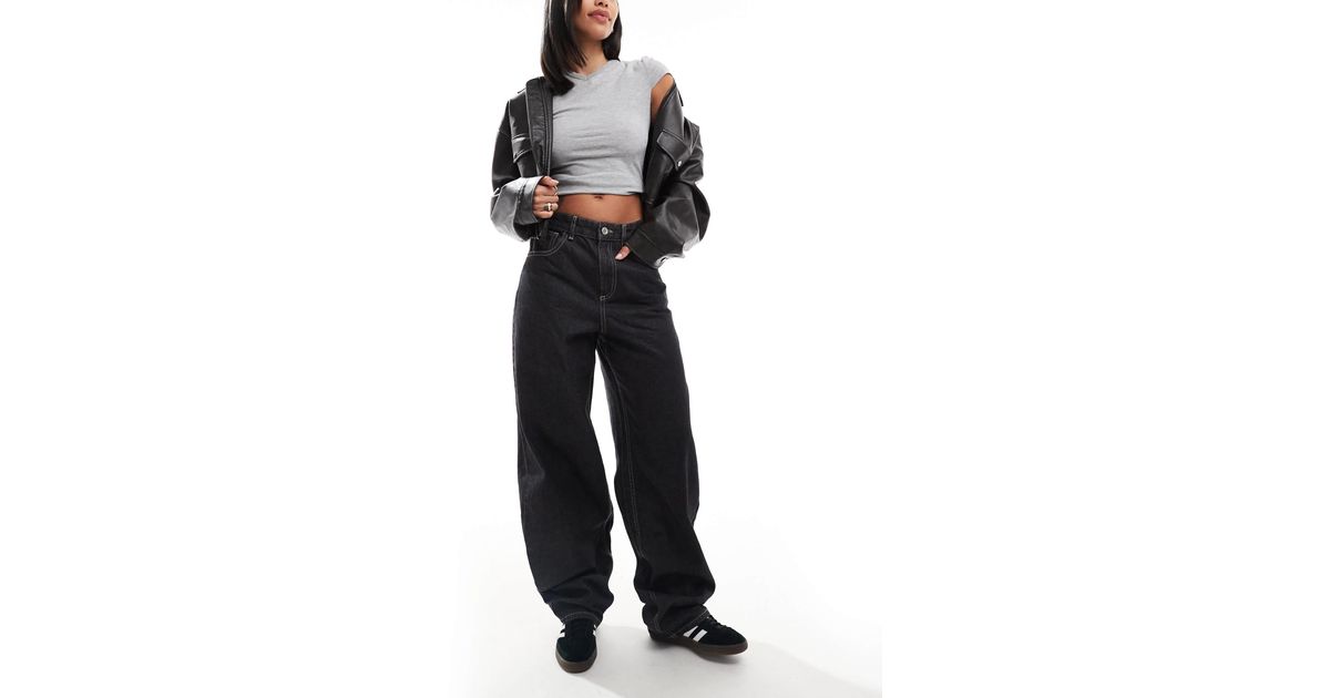 Bershka Ultra Wide Leg Contrast Stitch Jeans in Black | Lyst