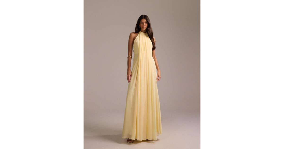 ASOS Bridesmaids Grecian Draped Halter Maxi Dress in Natural | Lyst