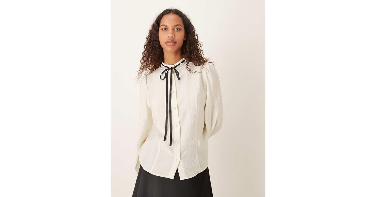 Sister Jane Encore Bow Trim Blouse in Natural | Lyst UK