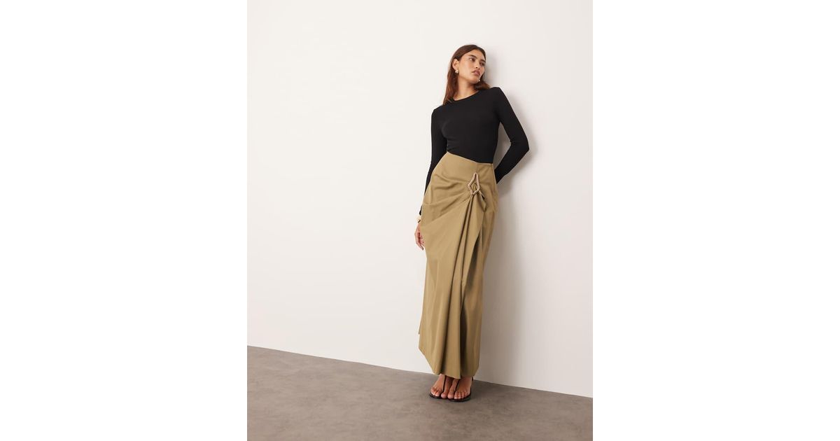 ARRANGE Drape Structured Maxi Skirt With Metal Trim in Natural | Lyst UK