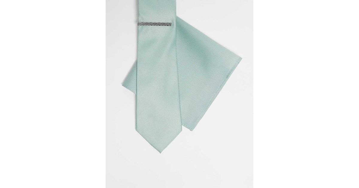 ASOS Tie With Pocket Square And Tie Bar in Blue for Men | Lyst UK