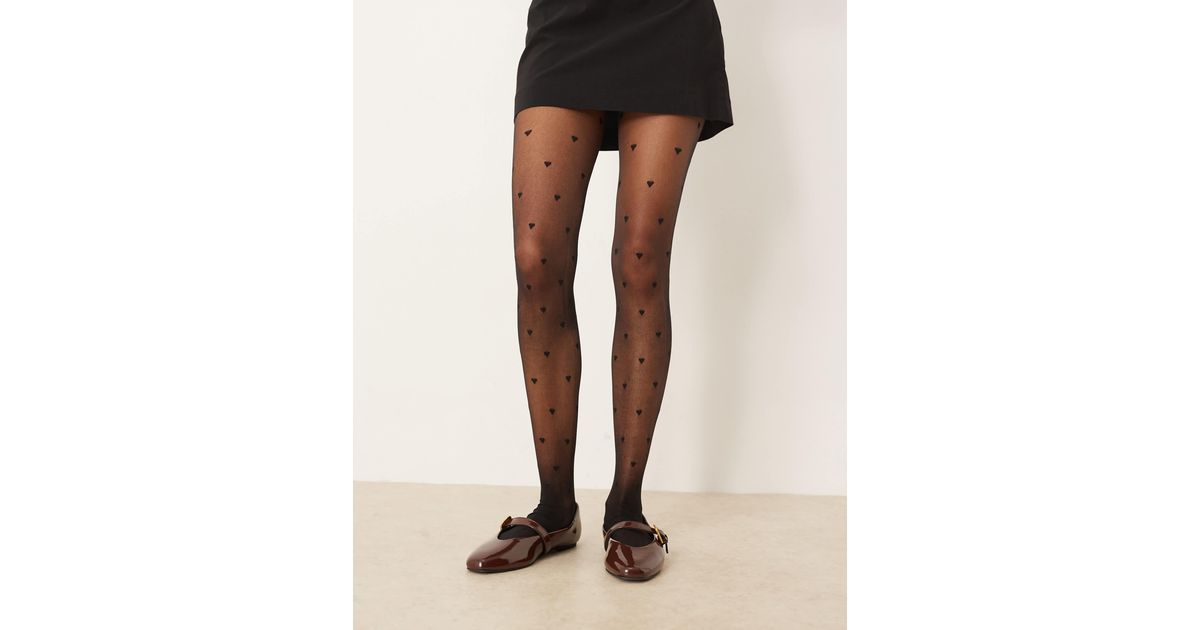 ASOS Heart Pattern Tights in Black | Lyst