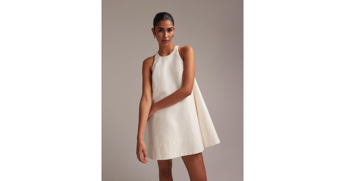 ASOS Structured Satin Mini Shift Dress in Natural | Lyst