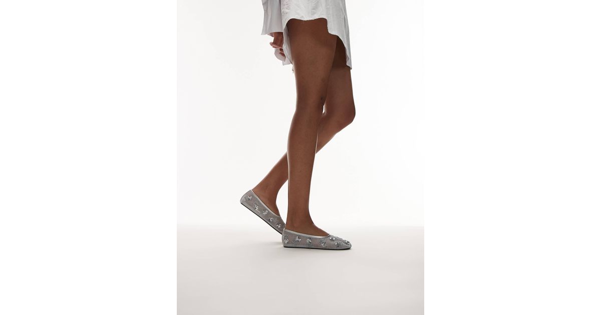 Mango Embellished Mesh Ballet Flats in White | Lyst