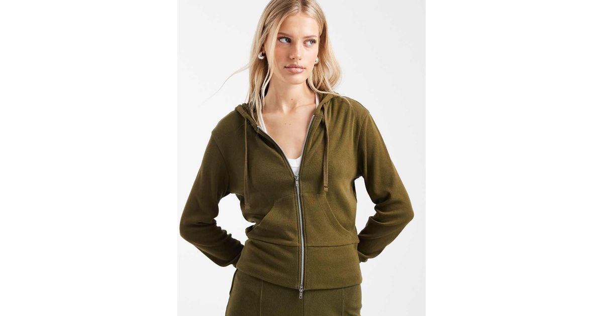 ASOS Fine Knitted Shrunken Zip Through Hoodie in Green | Lyst UK