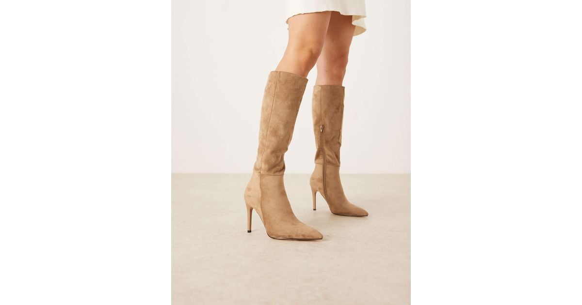 Glamorous Pointed Toe Heeled Knee Boots in Natural | Lyst
