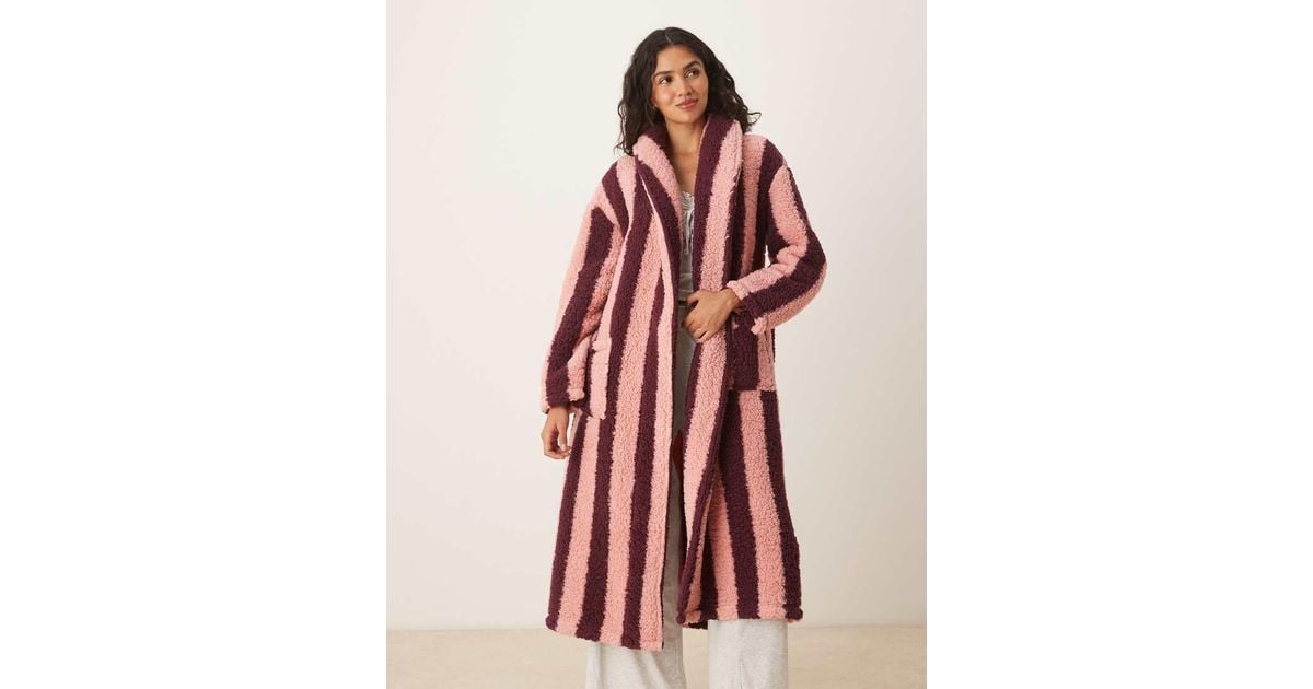 Threadbare Long Striped Robe in Red | Lyst UK