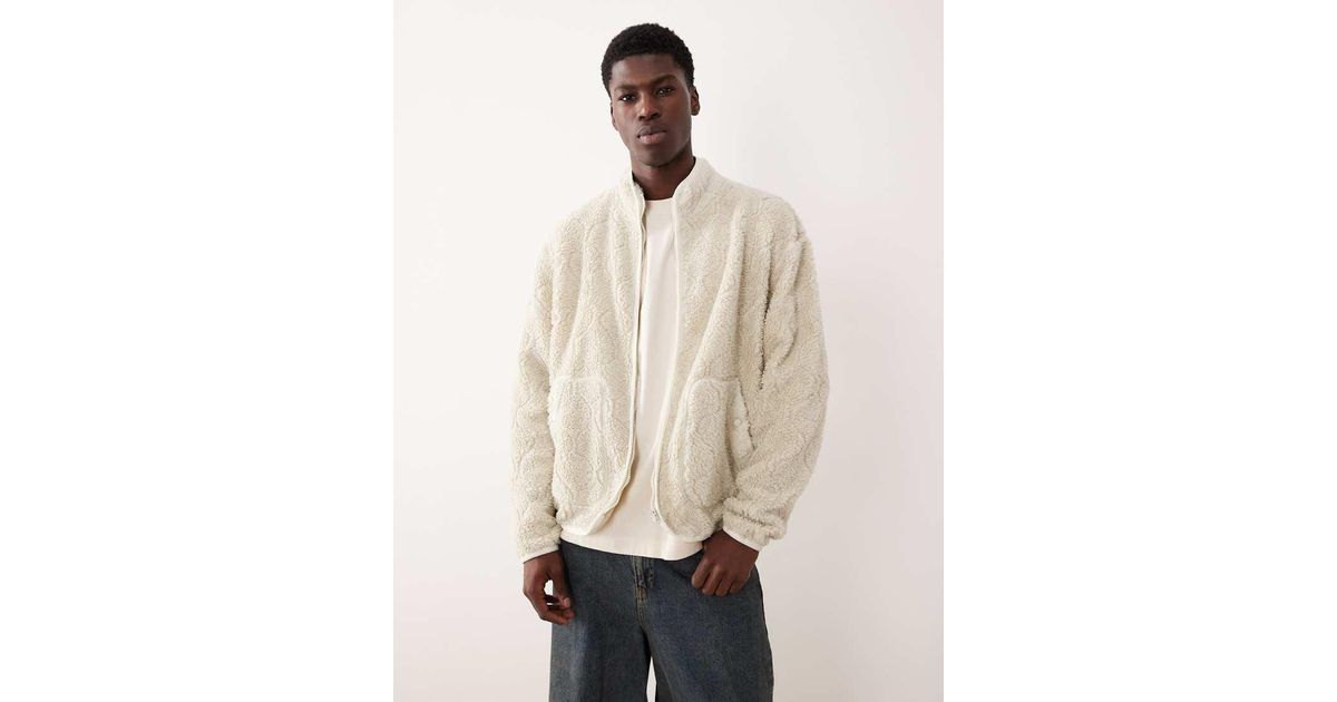 ASOS Relaxed Borg Zip Up Jacket in Natural for Men | Lyst UK
