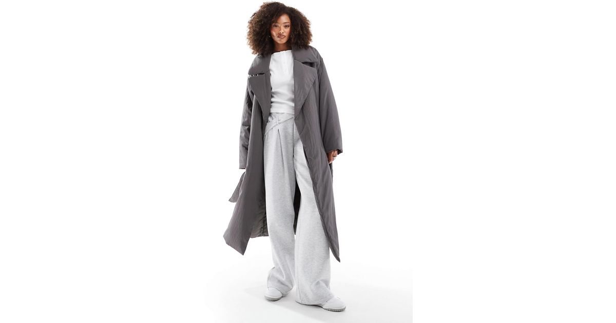 ASOS Clean Longline Puffer Coat in Gray | Lyst