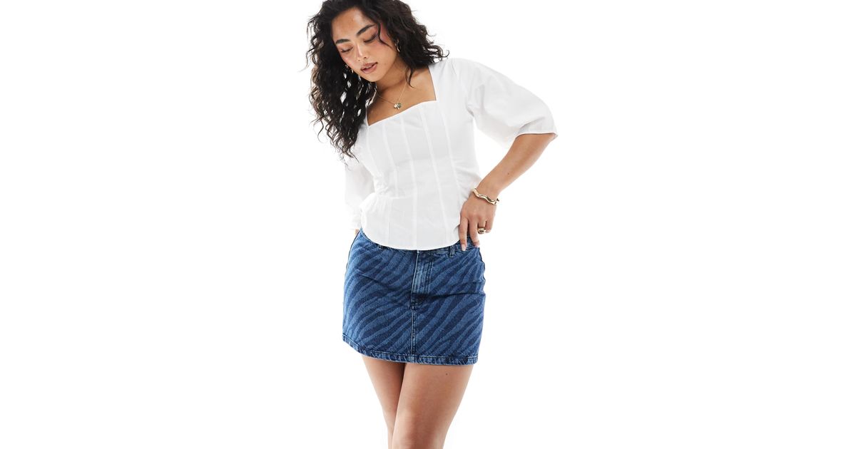 ASOS Denim Mini Skirt With Zebra Laser in Blue | Lyst