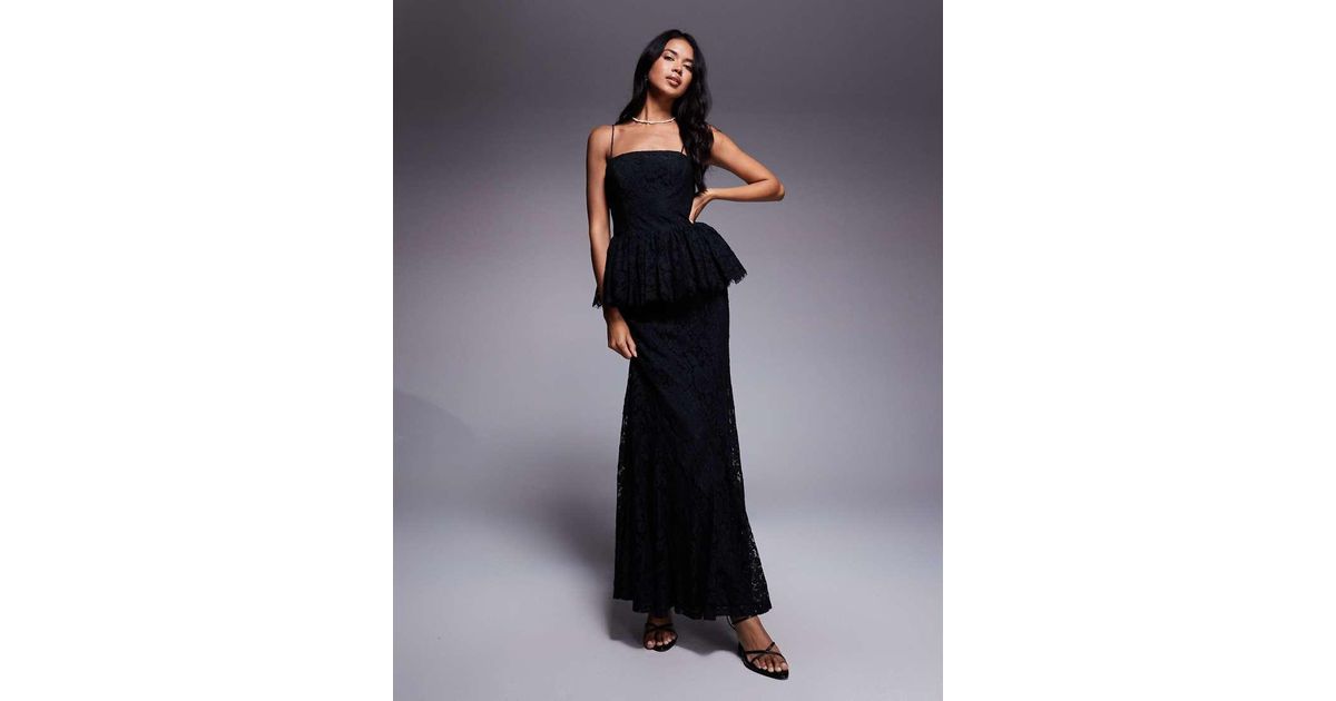 ASOS Structured Lace Maxi Dress With Volume Godet Bodice in Blue | Lyst UK