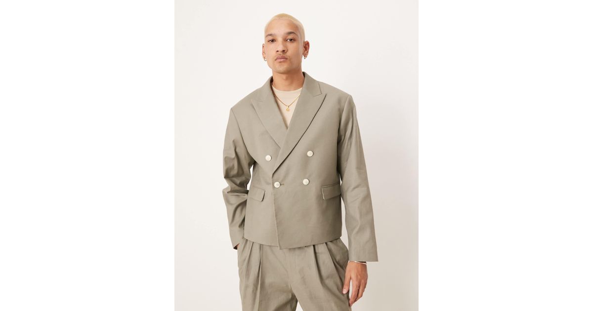 ASOS Linen Mix Boxy Suit Blazer in Natural for Men | Lyst