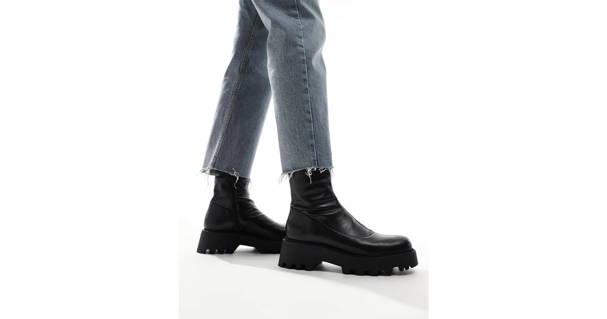 Stradivarius Chunky Flat Boot in Blue | Lyst