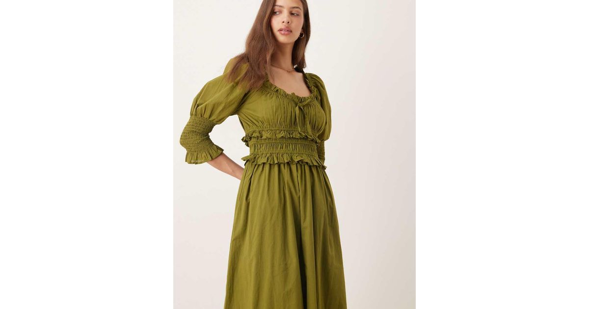 Nobody's Child Ariel Milkmaid Midi Dress in Green | Lyst UK