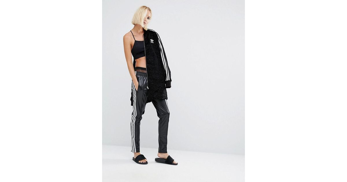 adidas Originals Originals Three Stripe Wet Look Sweat Pants in Black ...