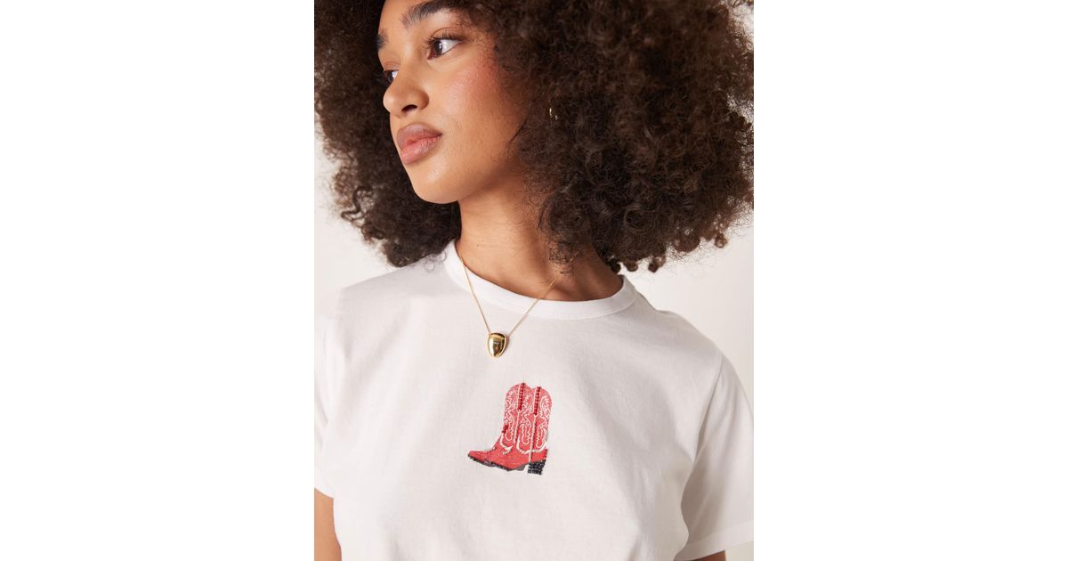 Abercrombie & Fitch Short Sleeve Skimming Cowboy Boot T-shirt in White ...