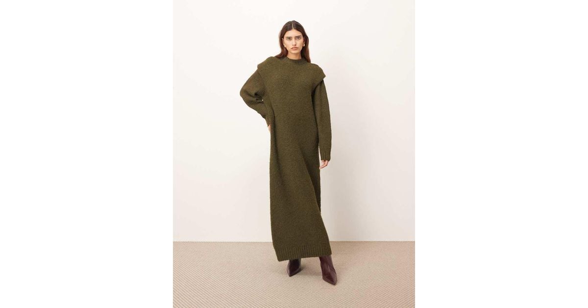 ARRANGE Rib Knitted Shoulder Pad Midi Dress in Green | Lyst UK
