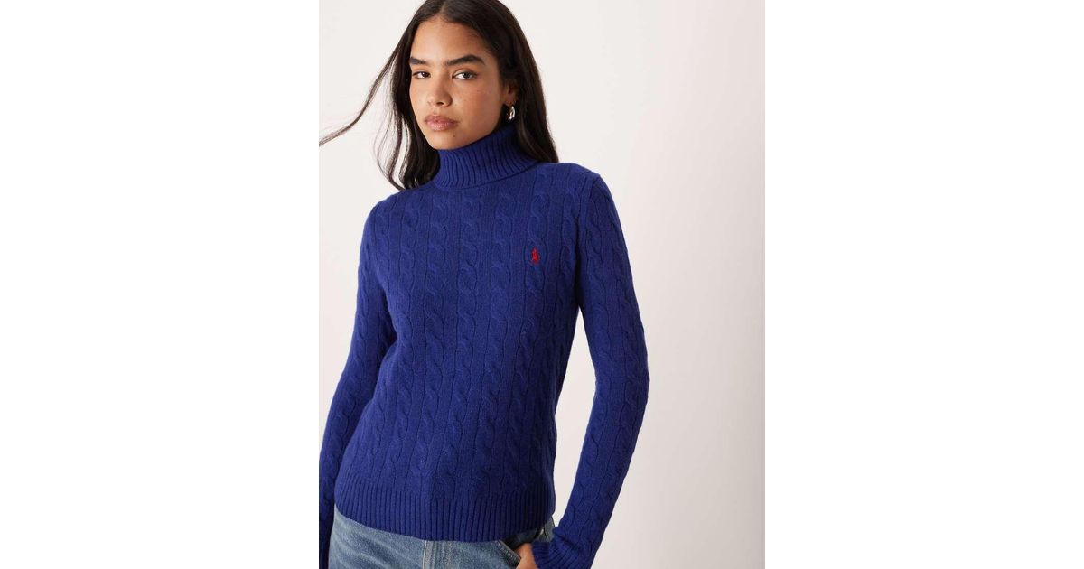 Polo Ralph Lauren Knitted Cable Roll Neck Jumper With Logo in Blue ...