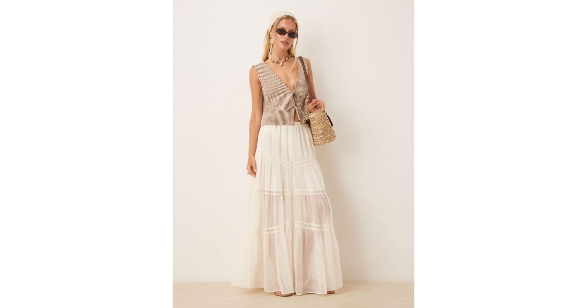 ASOS Tiered Lace Insert Boho Maxi Skirt in Natural | Lyst