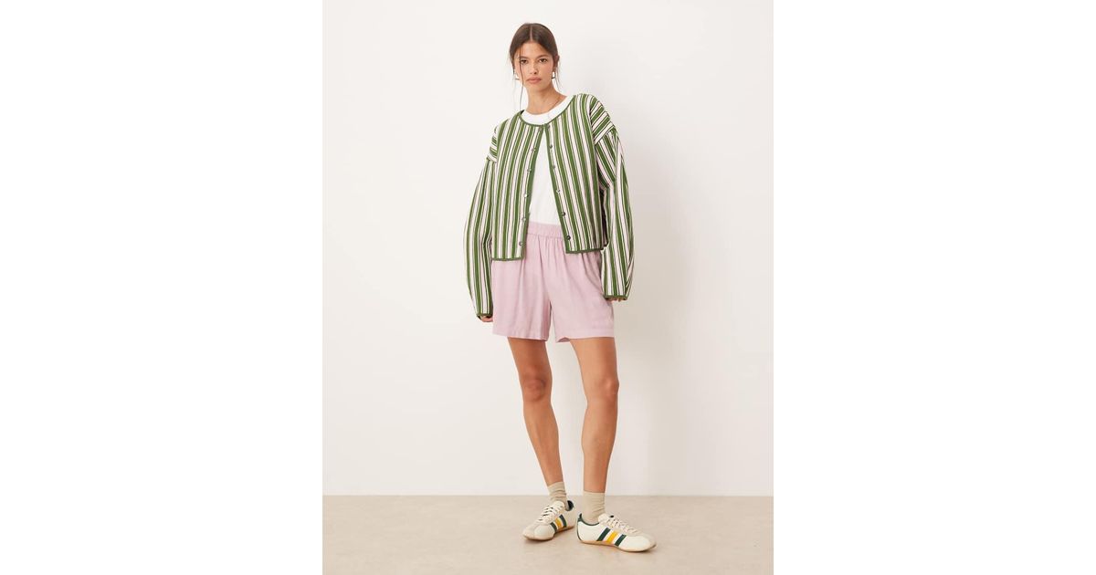 ASOS Quilted Stripe Jacket With Embroidery Detail in Natural | Lyst UK