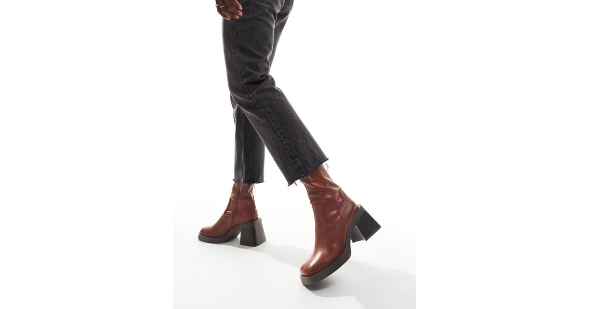 ASOS Rome Square Toe Mid-heel Platform Boots in Black | Lyst