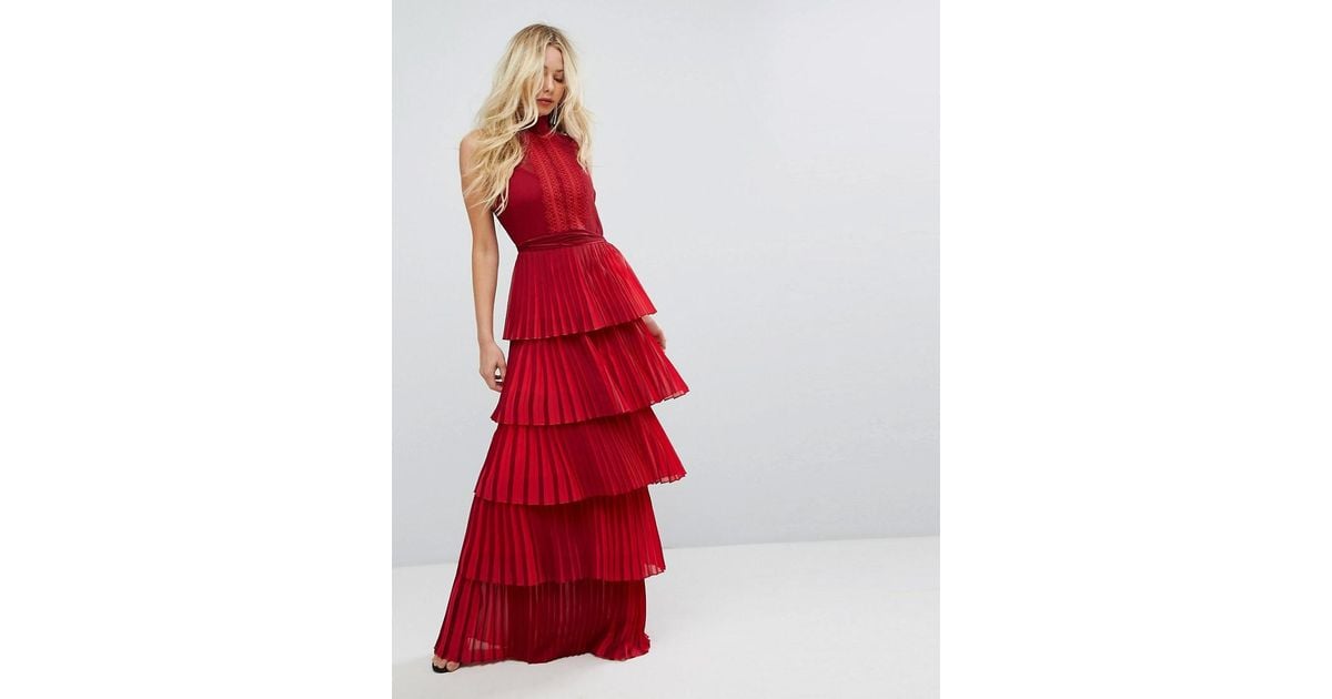 Body Frock Bodyfrock Tiered Pleated Maxi Dress With Lace Bodice And Tie ...