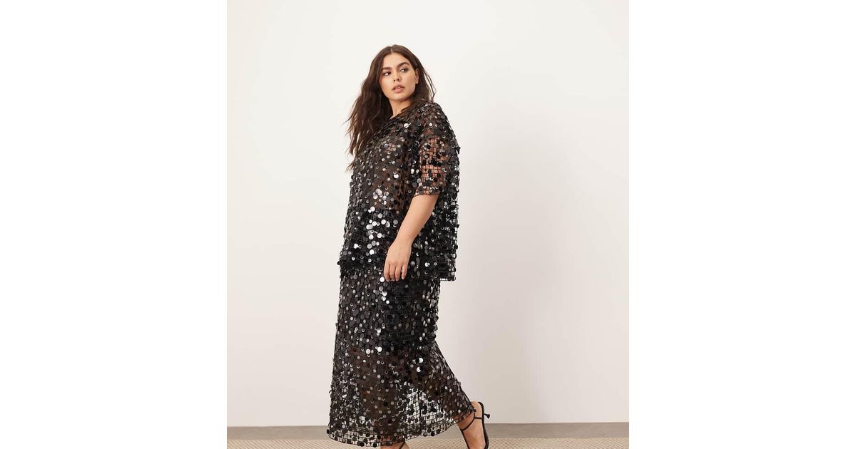 ARRANGE Curve Sheer Grid Sequin Maxi Skirt Co Ord in Black | Lyst UK